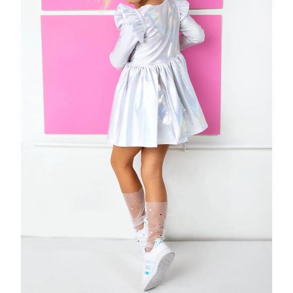 Halabaloo | Dresses | New Halabaloo Holographic Sparkle Dress In Silver ...